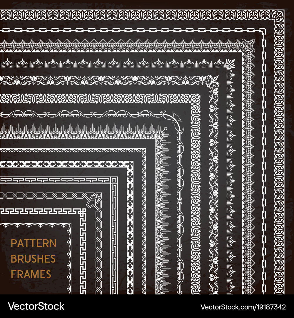 Border frame line pattern brushes corners 1 Vector Image