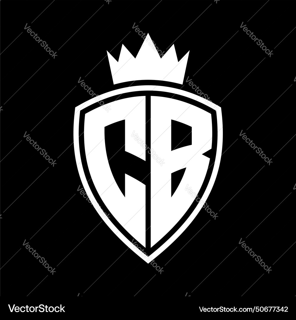 Cb letter monogram shield and crown outline shape Vector Image