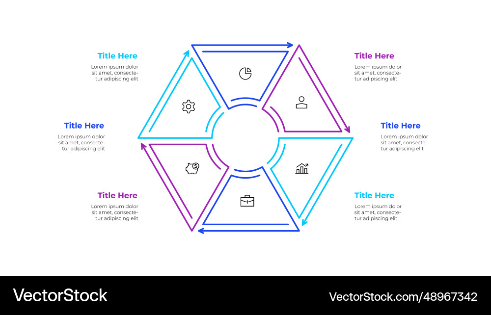 Outline hexagon diagram divided into 6 Royalty Free Vector