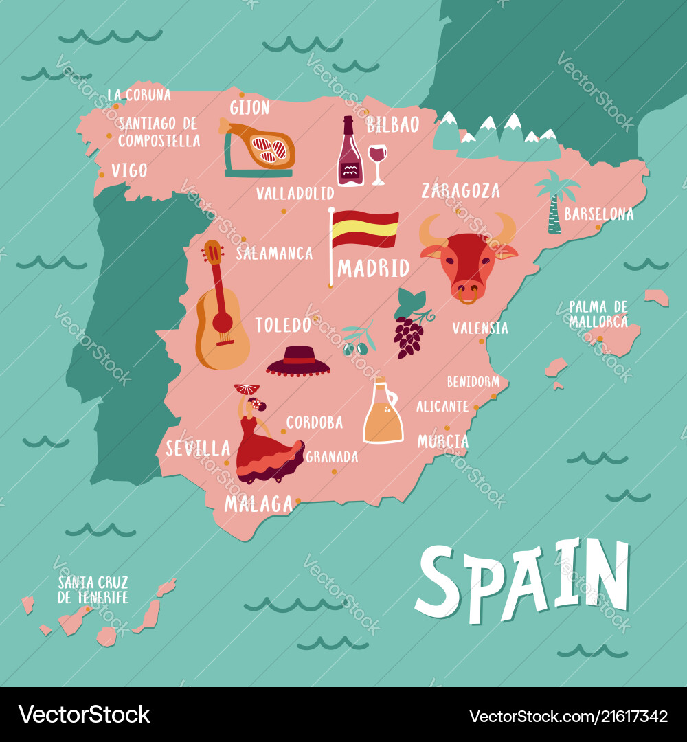 Tourist map spain travel Royalty Free Vector Image
