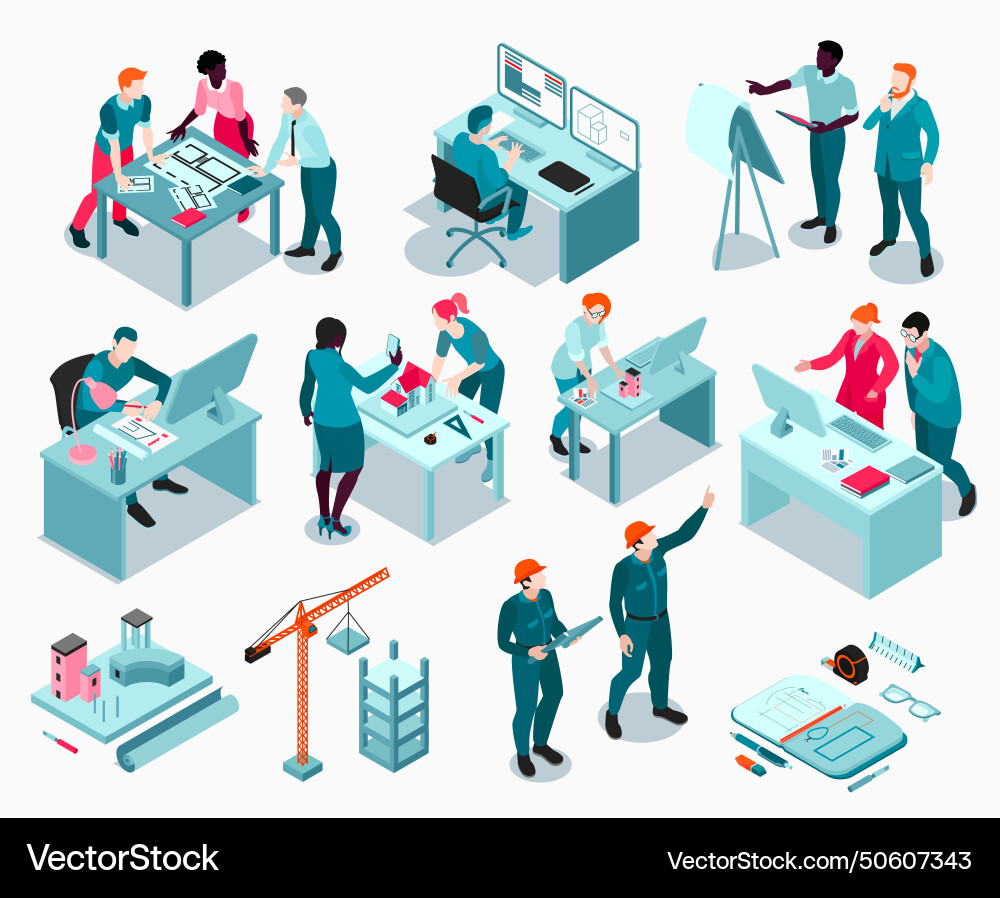 Architect isometric set Royalty Free Vector Image
