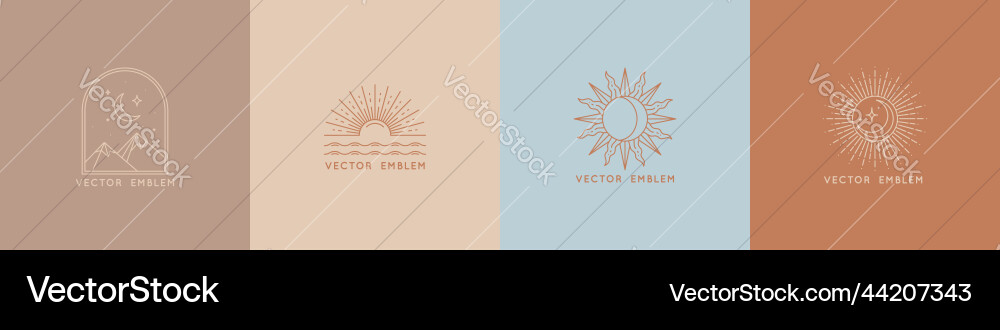 Boho Sun & Moon Icon Set Royalty Free Vector Image