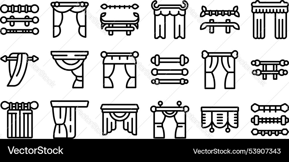 Cornice curtains icons set interior designers Vector Image