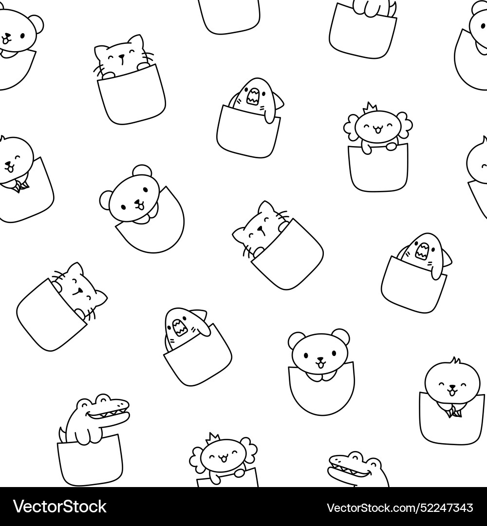 Cute animals in the pocket coloring page Vector Image