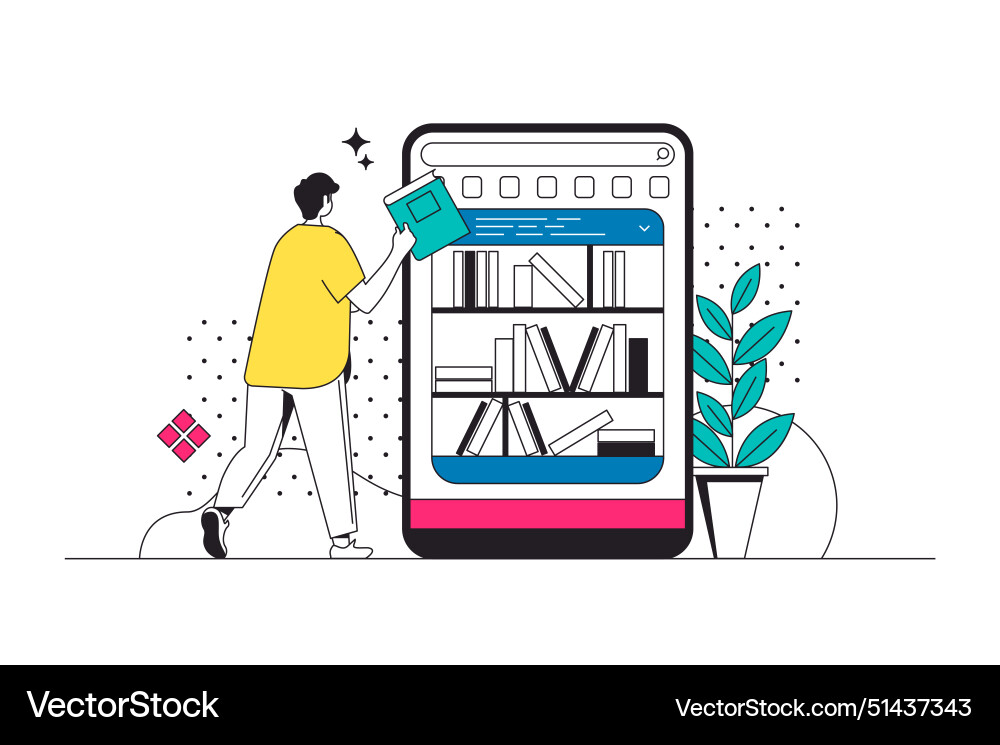 Online library outline web concept in modern flat Vector Image