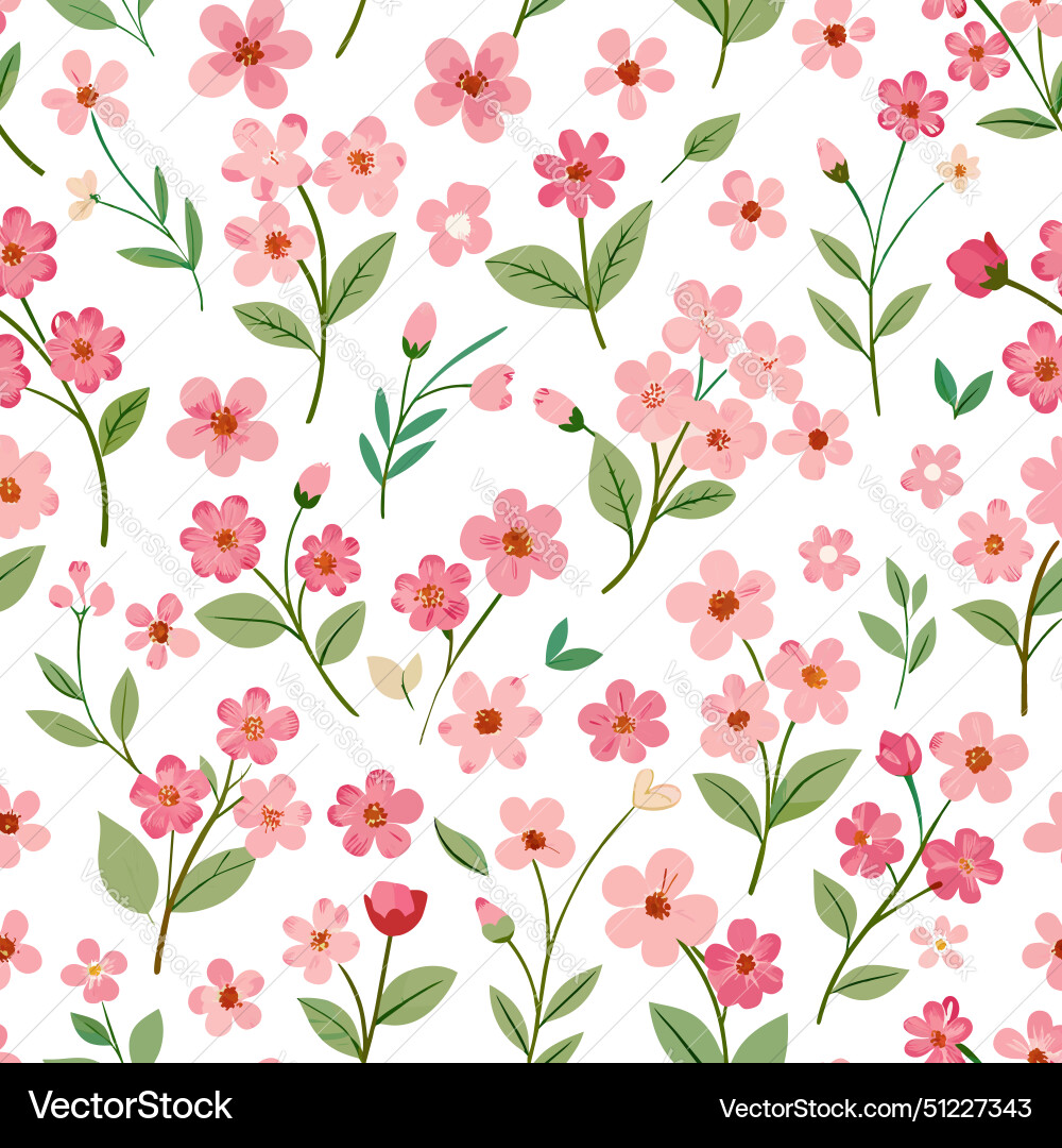 Spring flowers and leaves pastel seamless pattern Vector Image