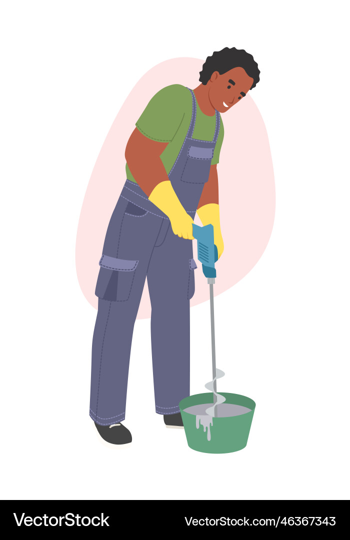 Workman builder in uniform mixing cement Vector Image