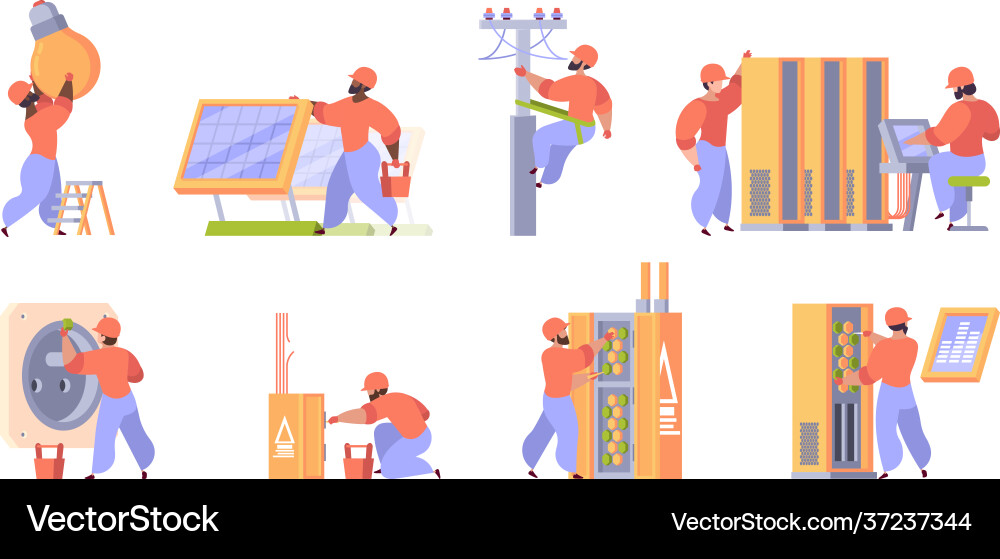 Electricity systems installation workers Vector Image