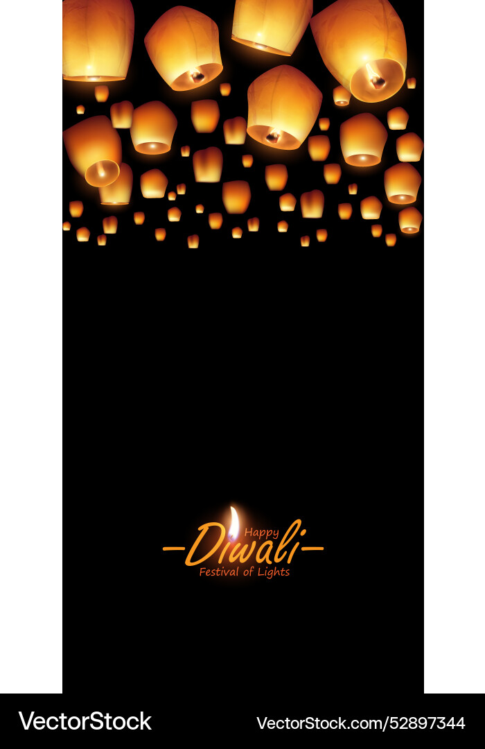 Happy diwali greeting glowing lanterns on a black Vector Image