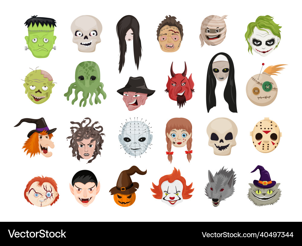 Horror characters heads Royalty Free Vector Image