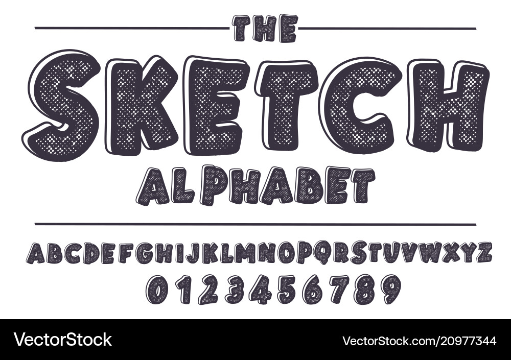 Latin alphabet bold font in cute sketch texture Vector Image