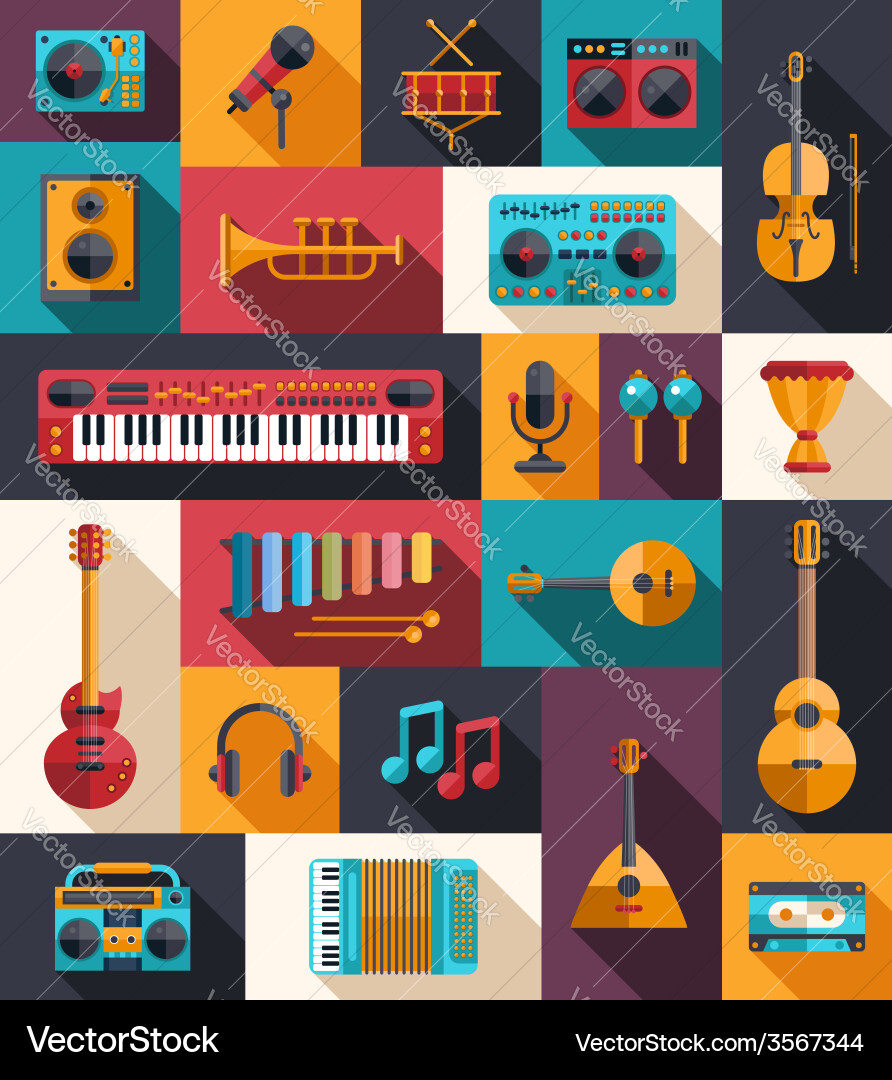Set of modern flat design musical instruments Vector Image