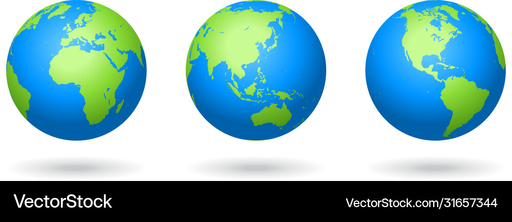 Three Globe World Map Royalty Free Vector Image