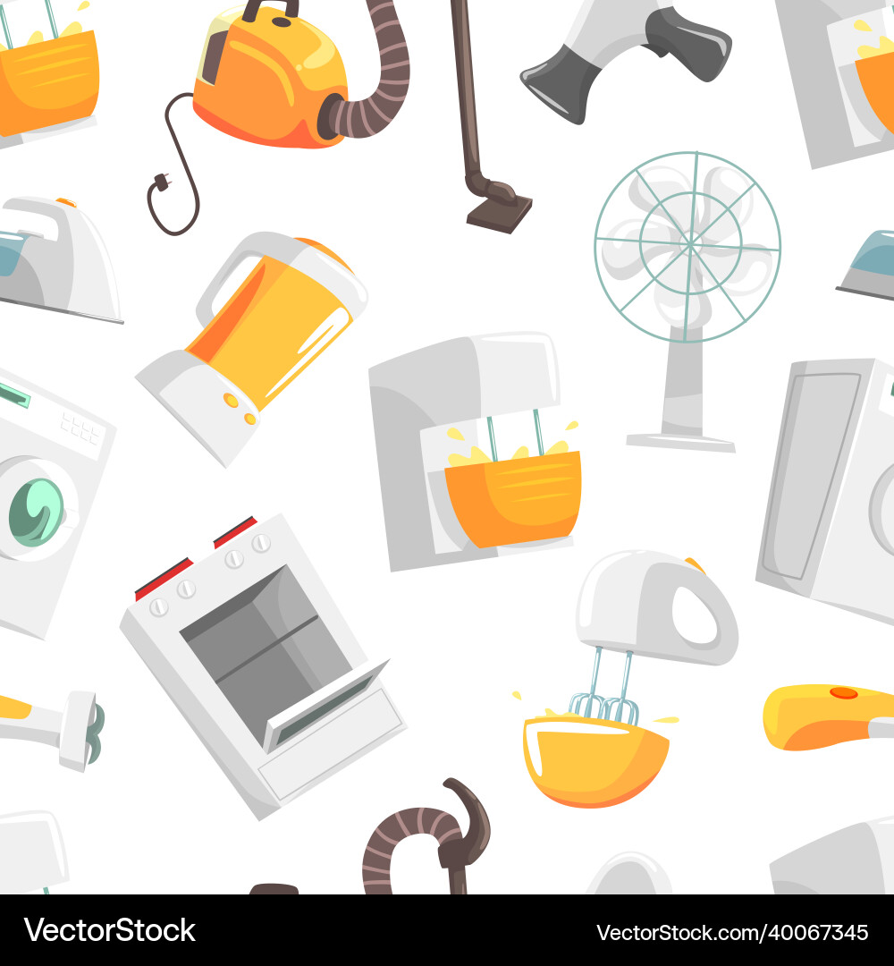 Cartoon home electronics and appliance with vacuum