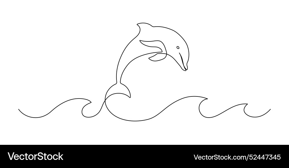One continuous line drawing of dolphin sea animal Vector Image