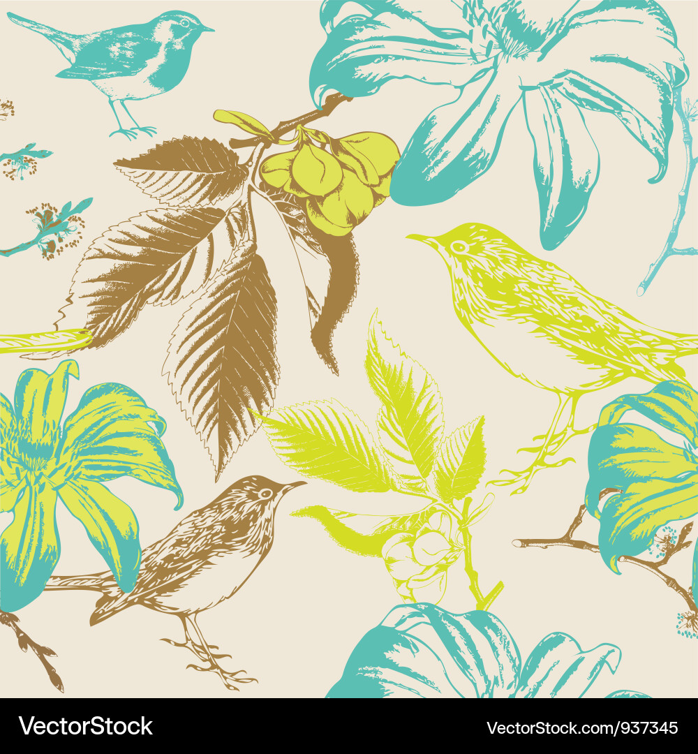 Vintage floral birds pattern Royalty Free Vector Image