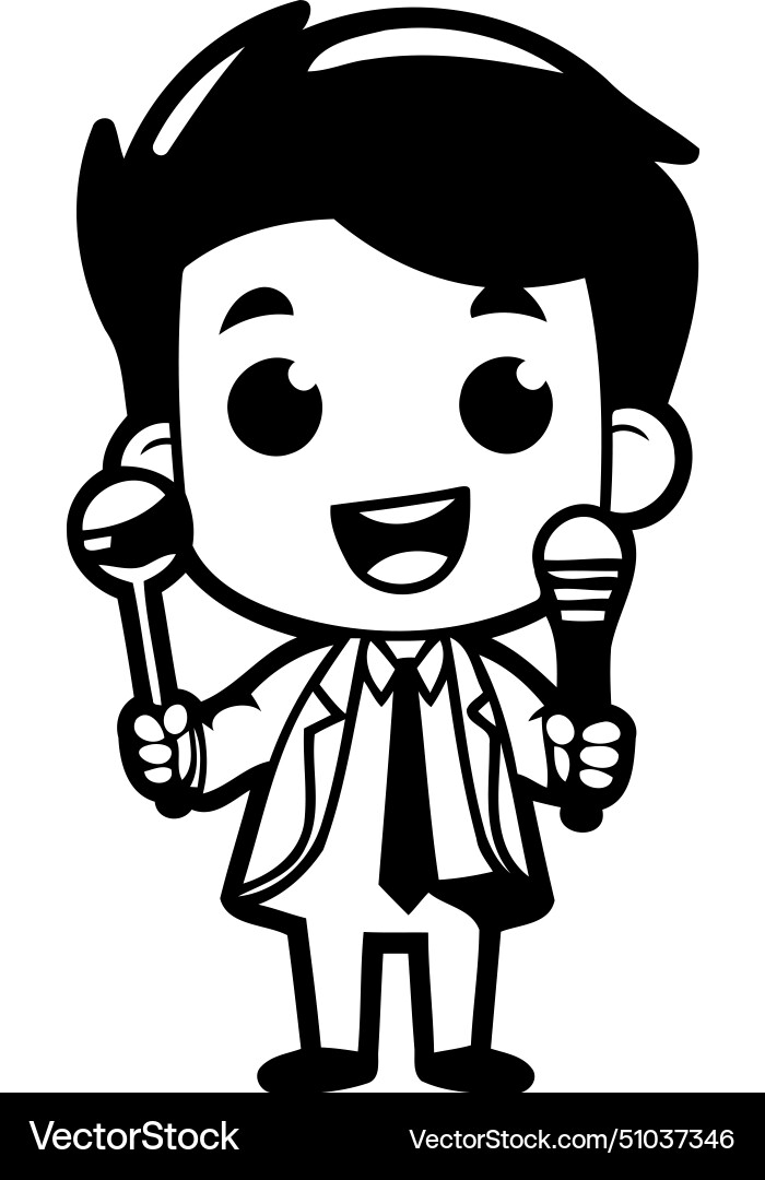 Cute boy holding microphone - mascot design Vector Image