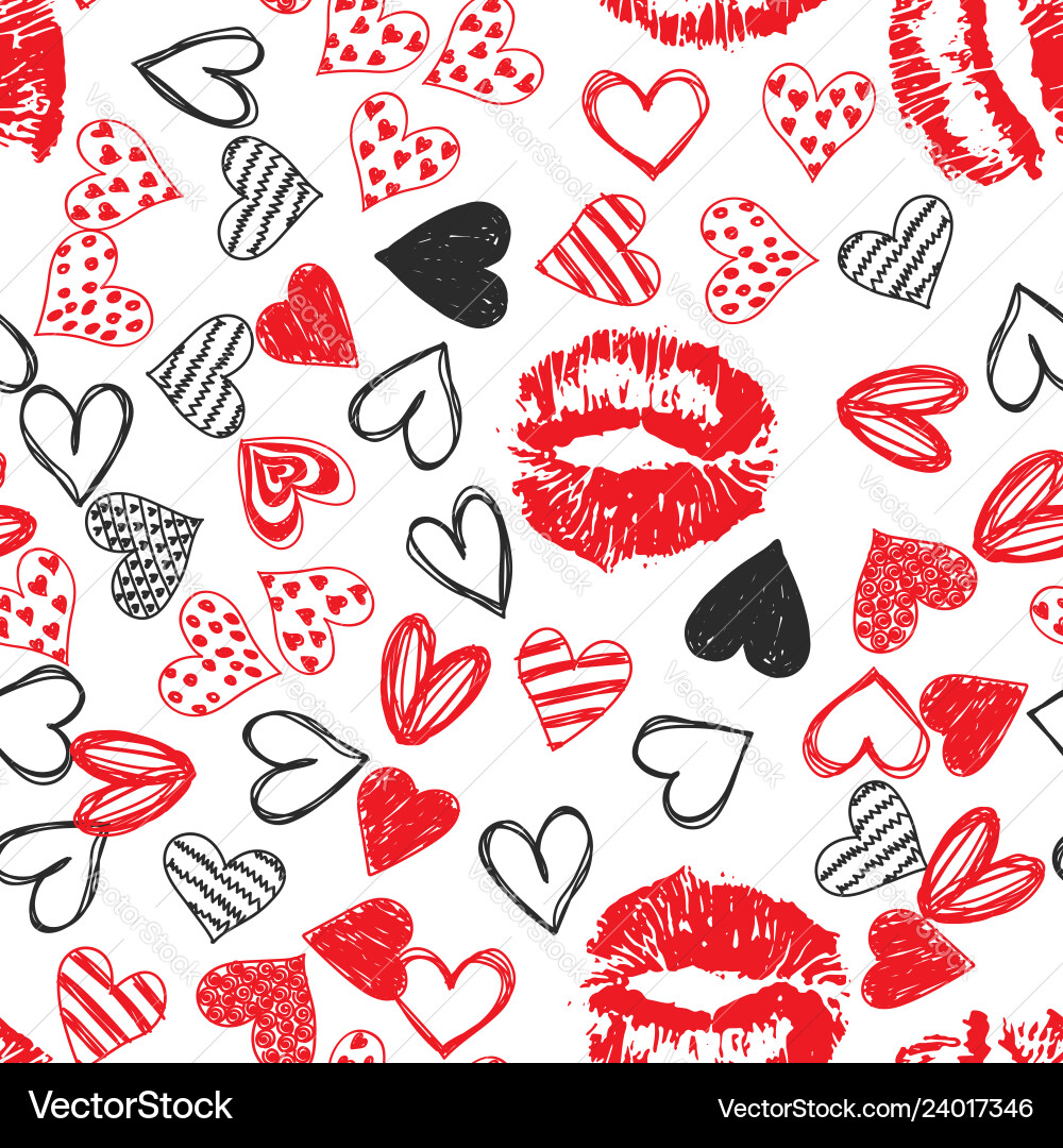 Doodle love heart valentines day seamless Vector Image