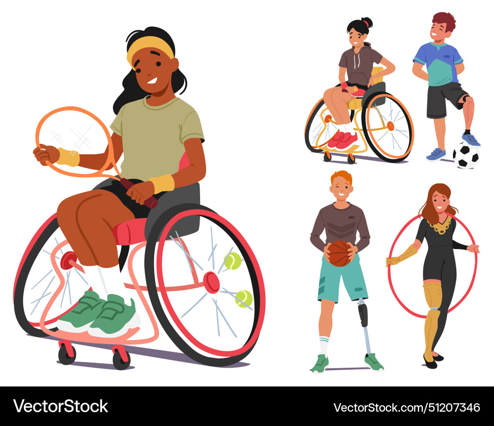 Dynamic group of young differently-abled children Vector Image