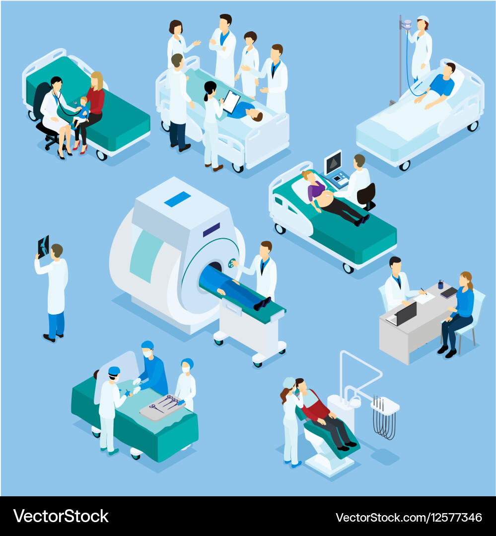 Medical Isometric Set - Doctor & Patient Vector Image