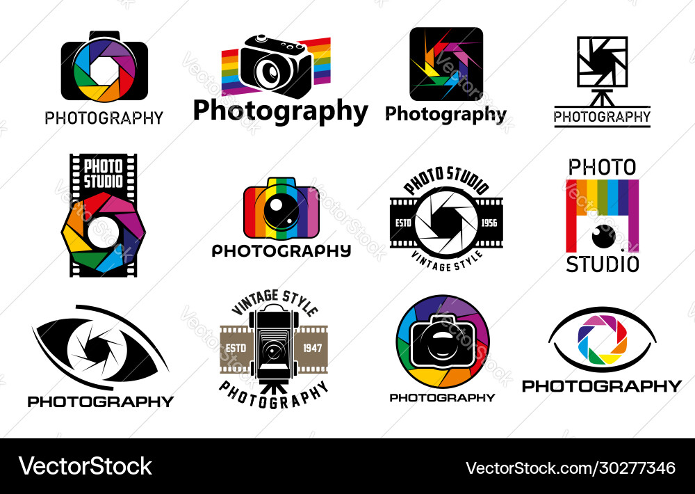 Photo camera icons photography studio Royalty Free Vector