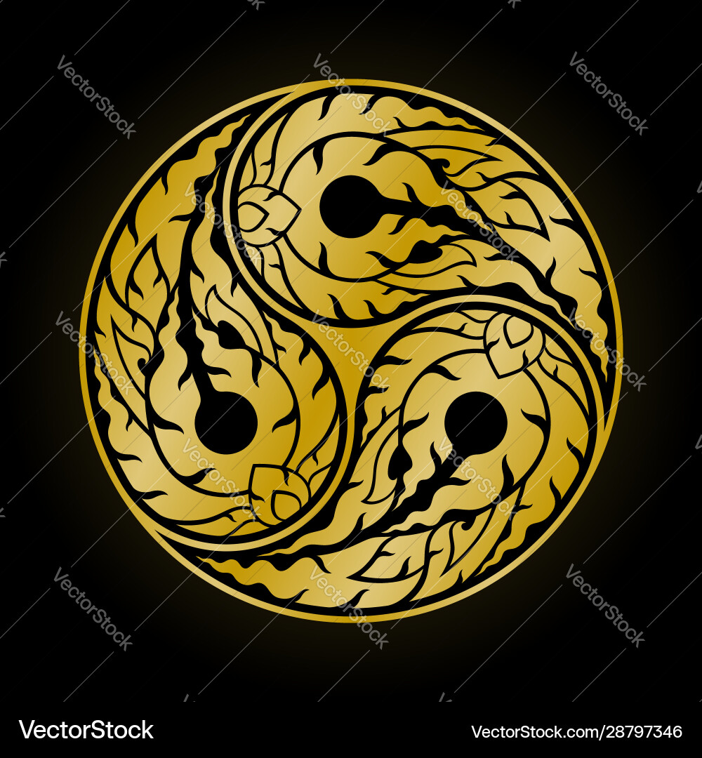 Thai Kunst goldene Yin und Yang Muster mit 3 Vektorbild