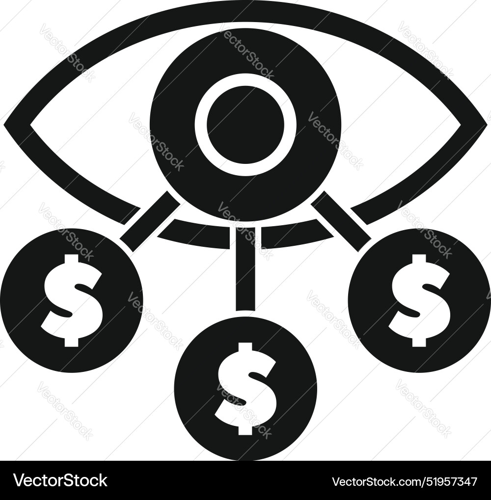 Eye watching growing money income icon Royalty Free Vector