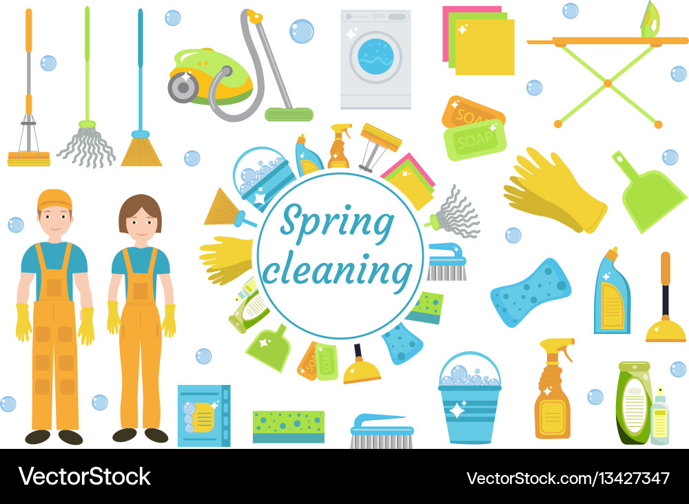 Spring cleaning icons flat style housekeeping Vector Image