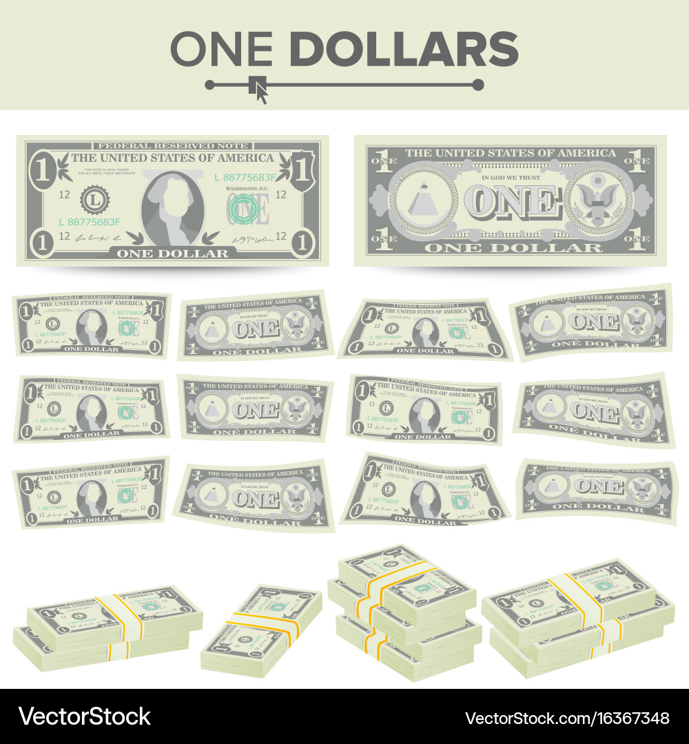 1 dollar banknote cartoon us currency two Vector Image