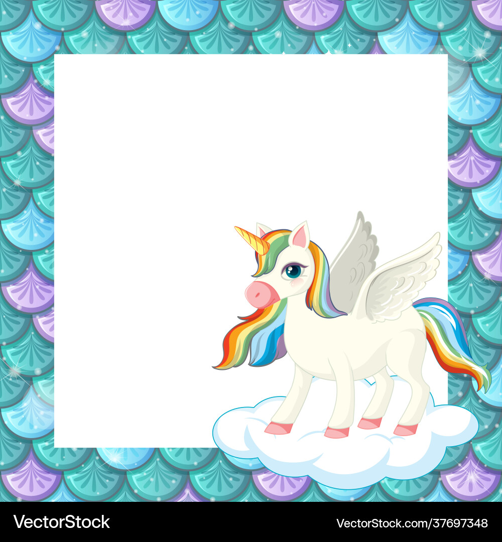 Blank green fish scales frame template with cute Vector Image