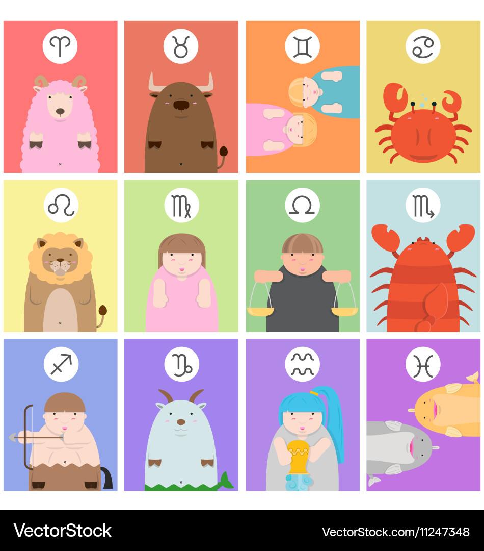 Cute big fat twelve zodiac cartoon Royalty Free Vector Image