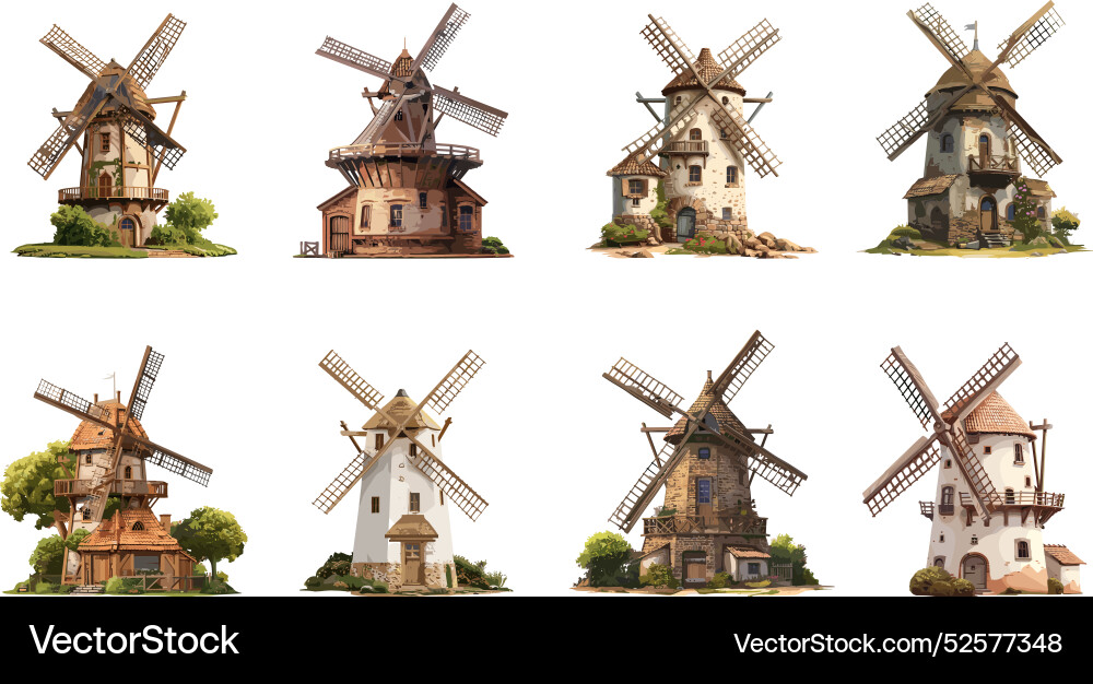 Dutch Windmills - Rural Farm Scene Royalty Free Vector Image