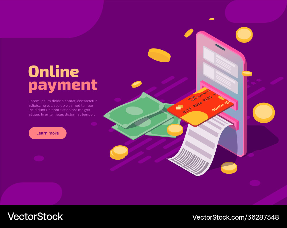 Online payment isometric landing page Royalty Free Vector