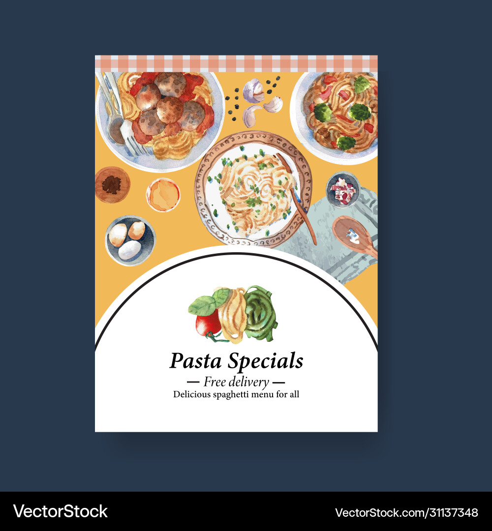 Pasta poster design with various pastas Royalty Free Vector