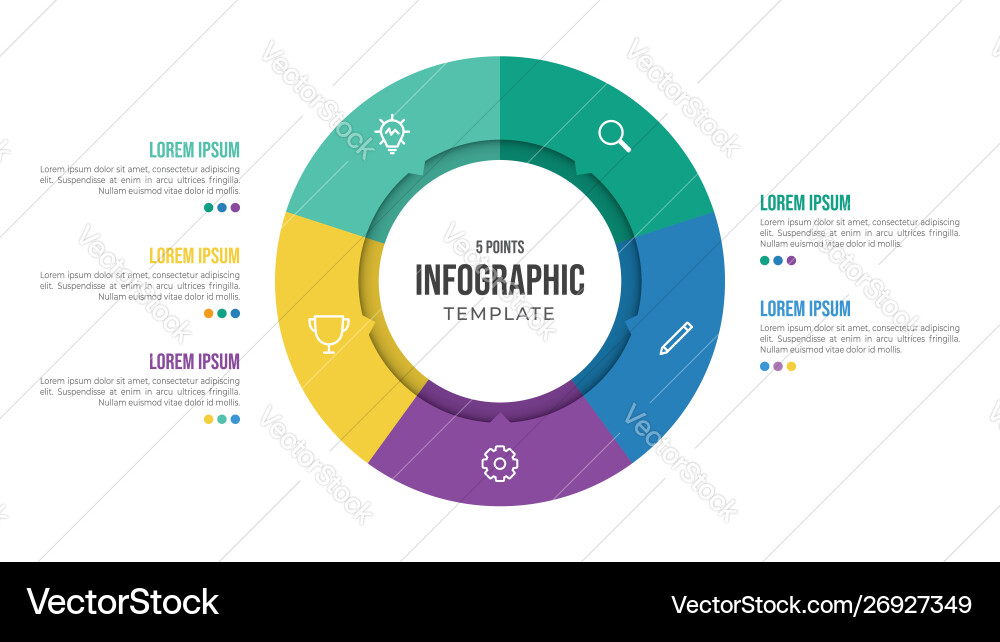 5 points circular infographic element template Vector Image