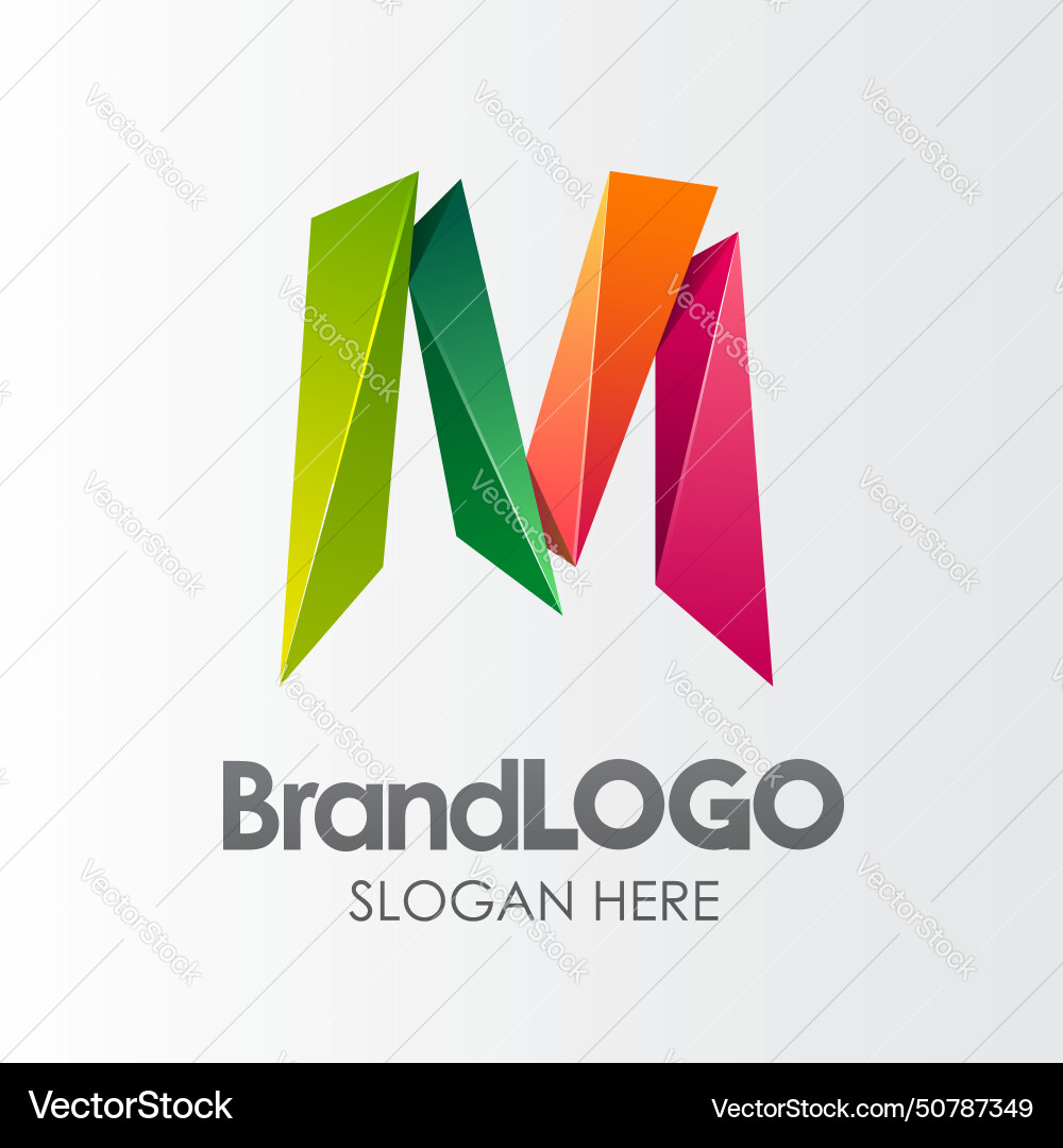 Brand logo letter m template 3d shape low poly Vector Image
