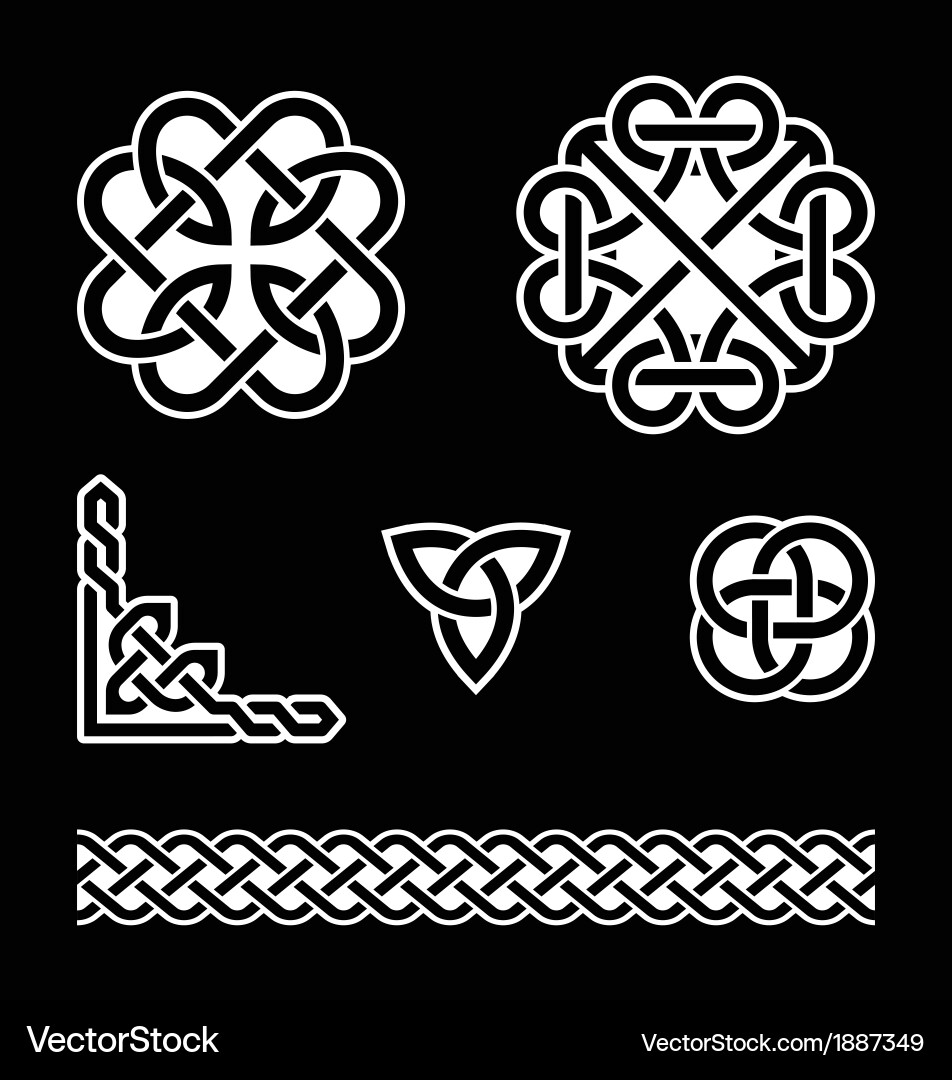 Celtic knots patterns in white on black background