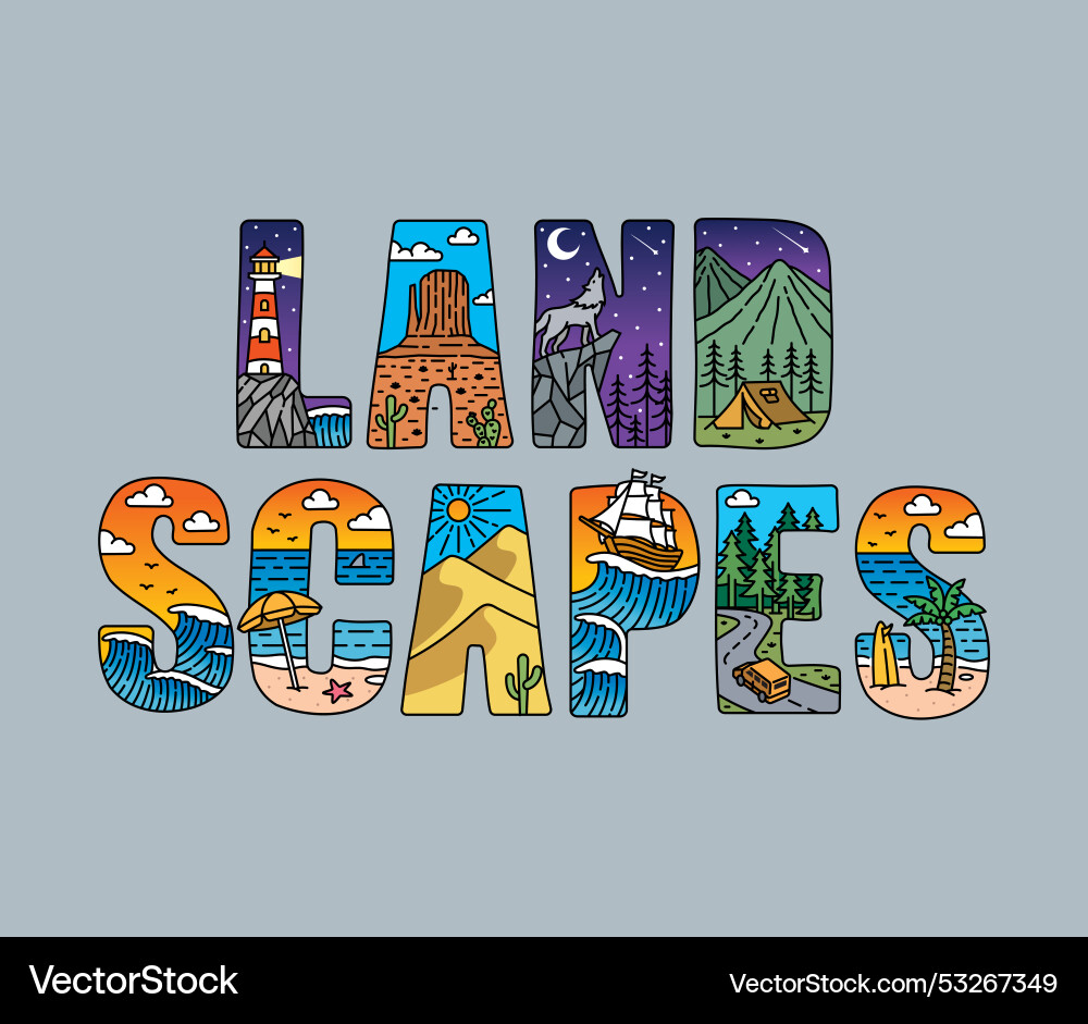 Landscapes typography design Royalty Free Vector Image