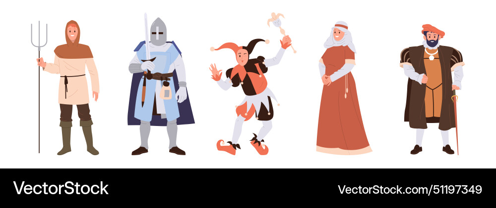 Medieval historical people cartoon characters Vector Image