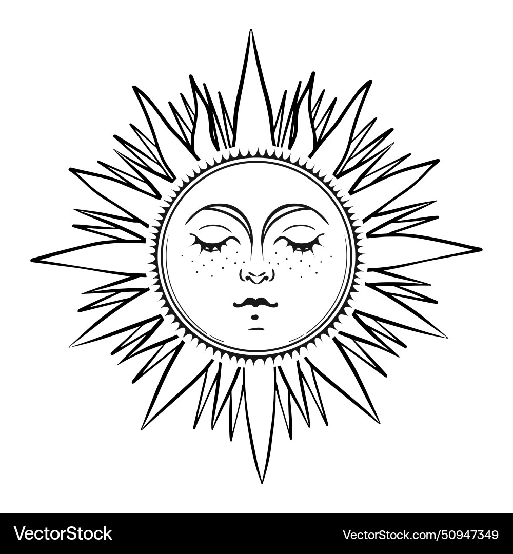 Mystical sun with face and rays celestial Vector Image