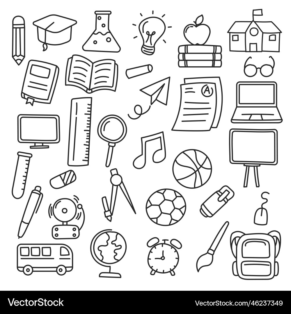 Set of hand-drawn school doodle Royalty Free Vector Image