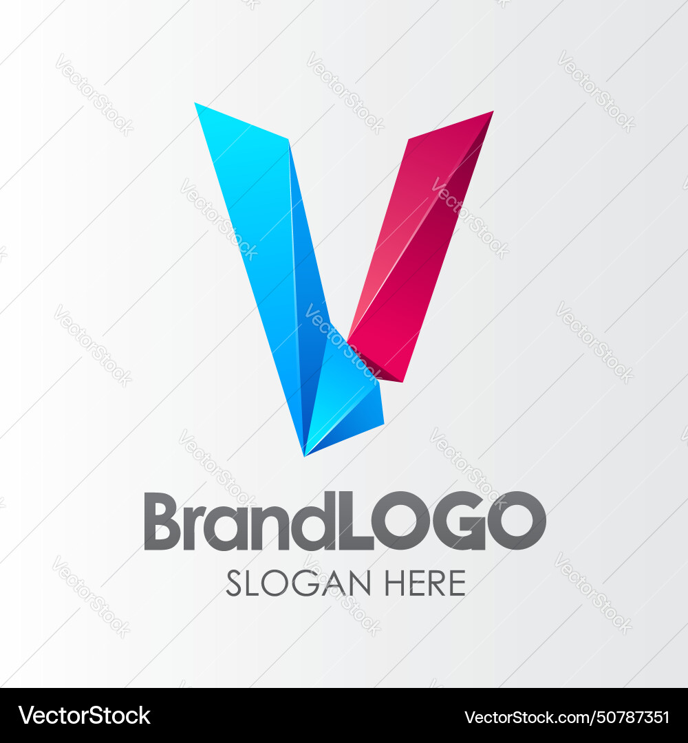 Brand logo letter v template 3d shape low poly Vector Image