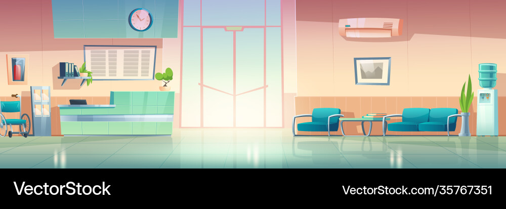 Cartoon hospital hall interior Royalty Free Vector Image