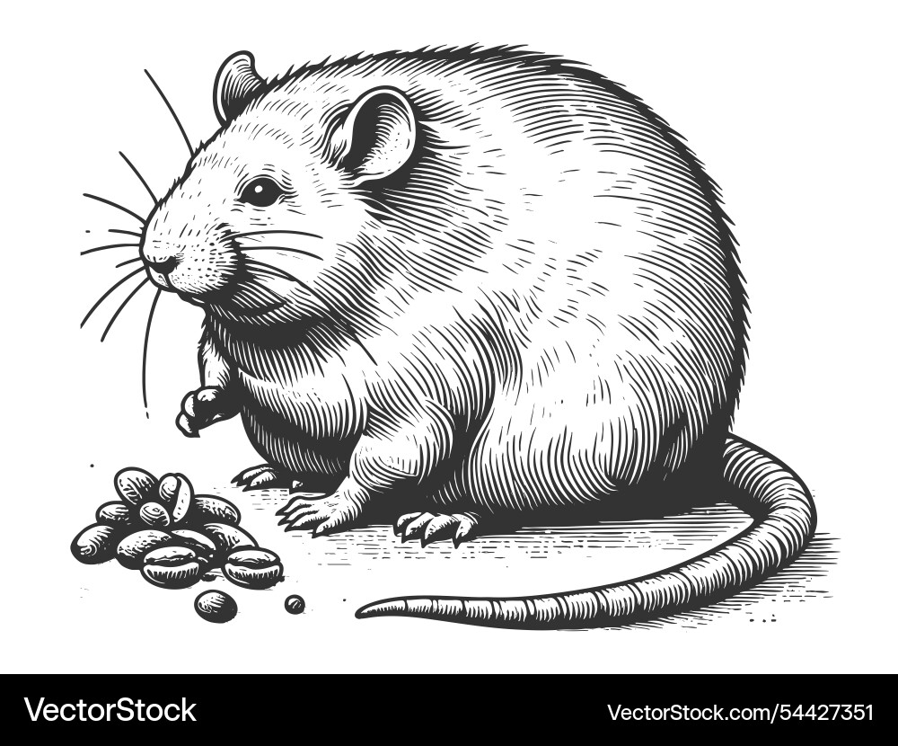 Chubby rat engraving sketch Royalty Free Vector Image
