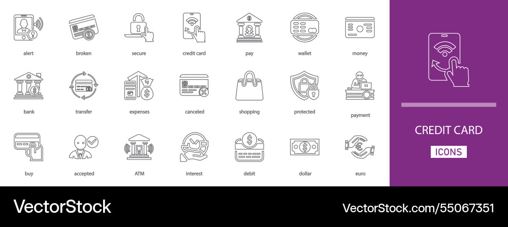 Credit card thin line icon set Royalty Free Vector Image