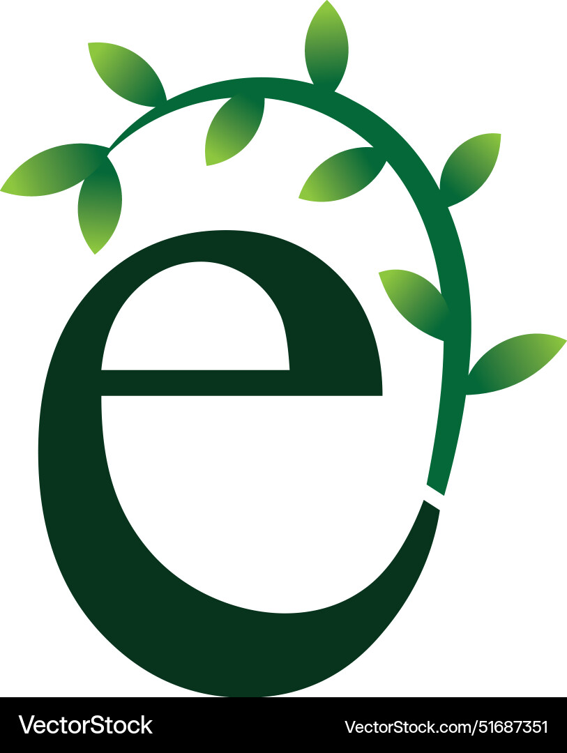 E letter logo green color leaf style Royalty Free Vector