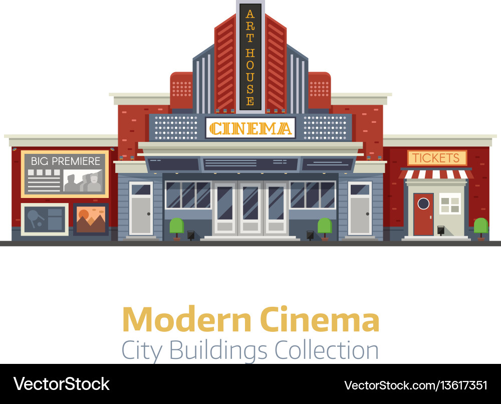 Modern cinema building exterior Royalty Free Vector Image