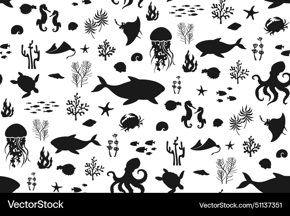 Ocean sea animals silhouette seamless pattern Vector Image