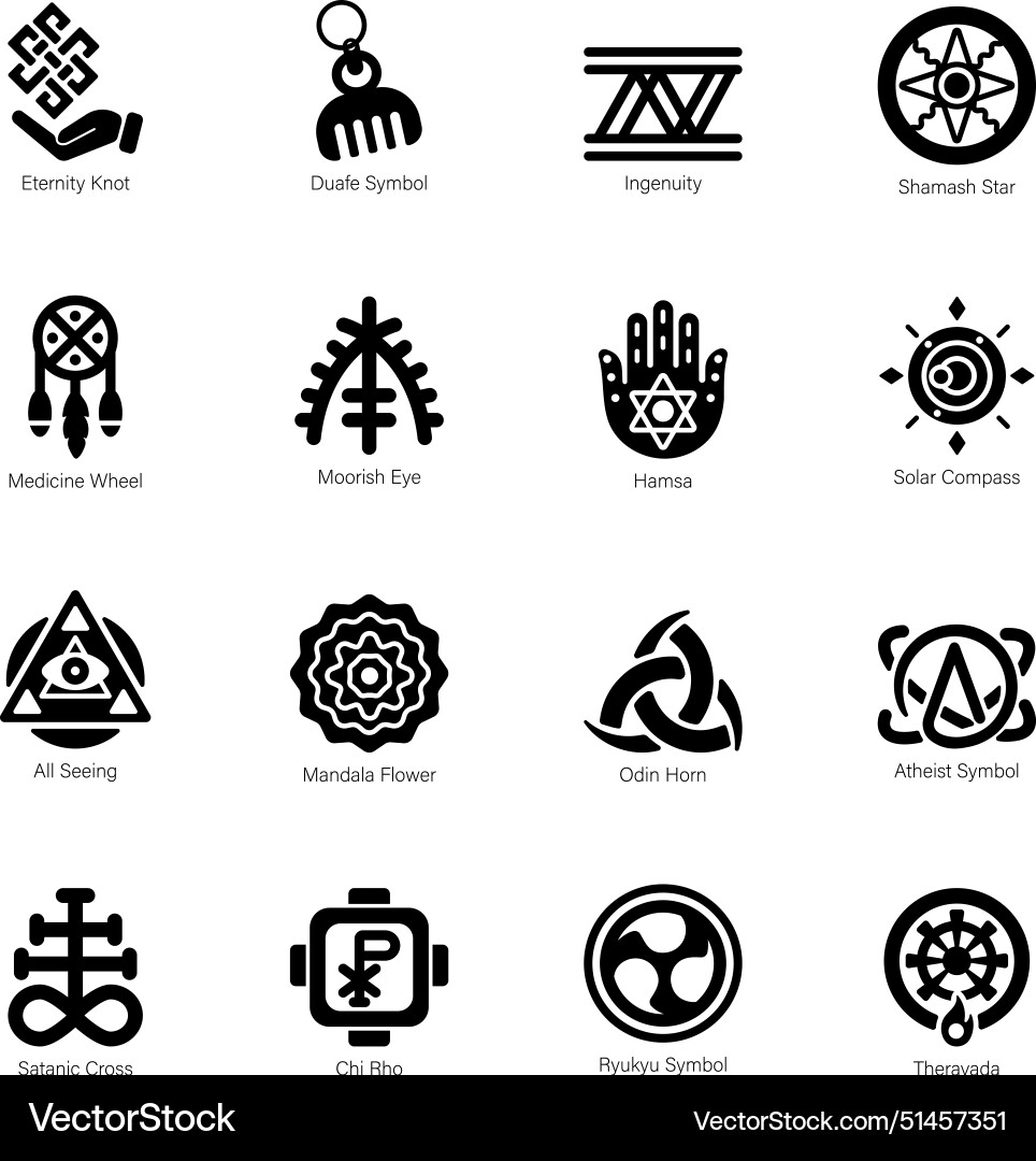 Pack of spiritual signs solid icons Royalty Free Vector