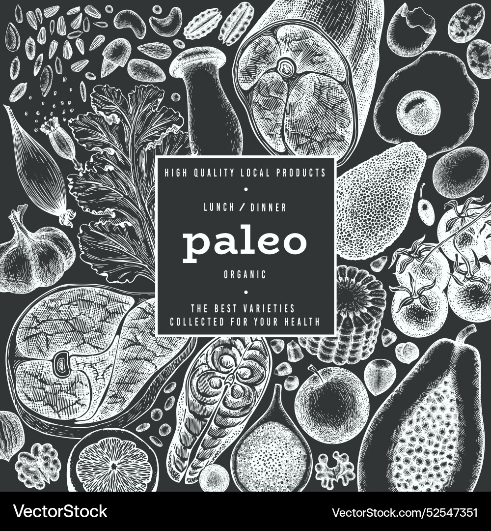Paleo diet chalk board design template hand drawn Vector Image